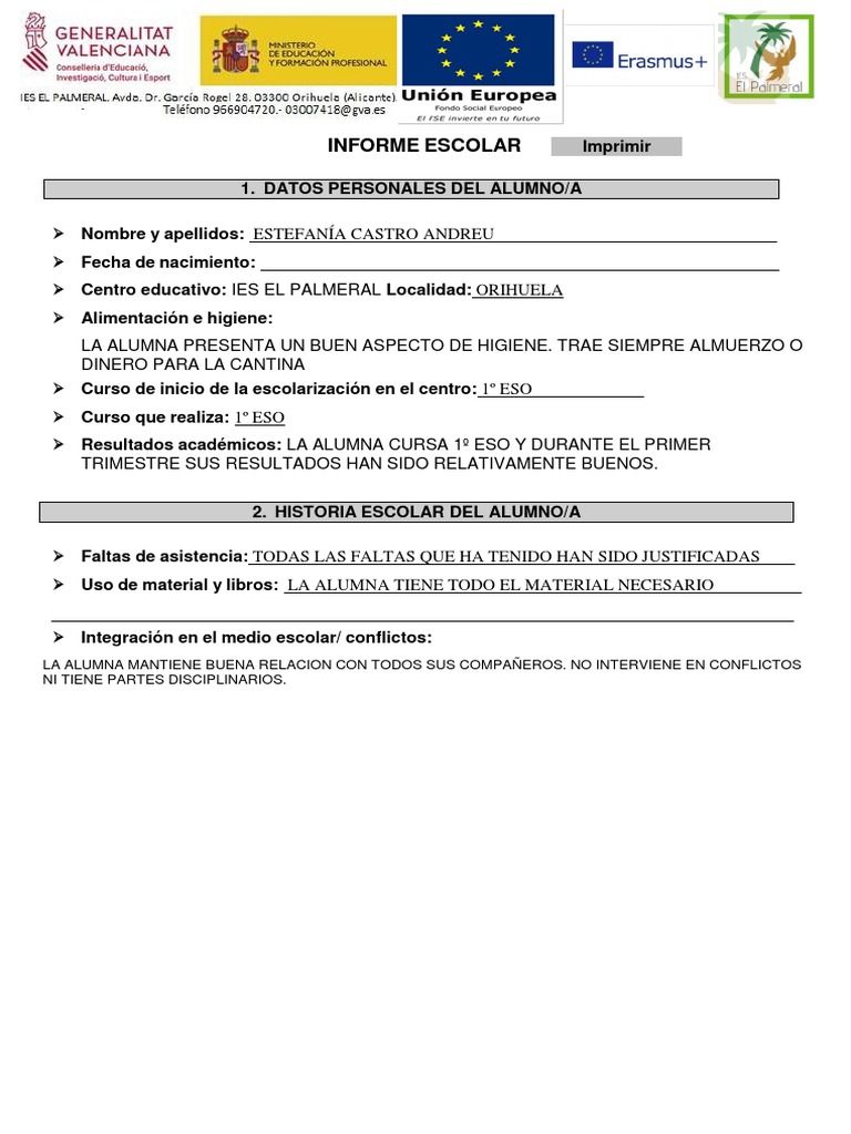 Informe Escolar | PDF