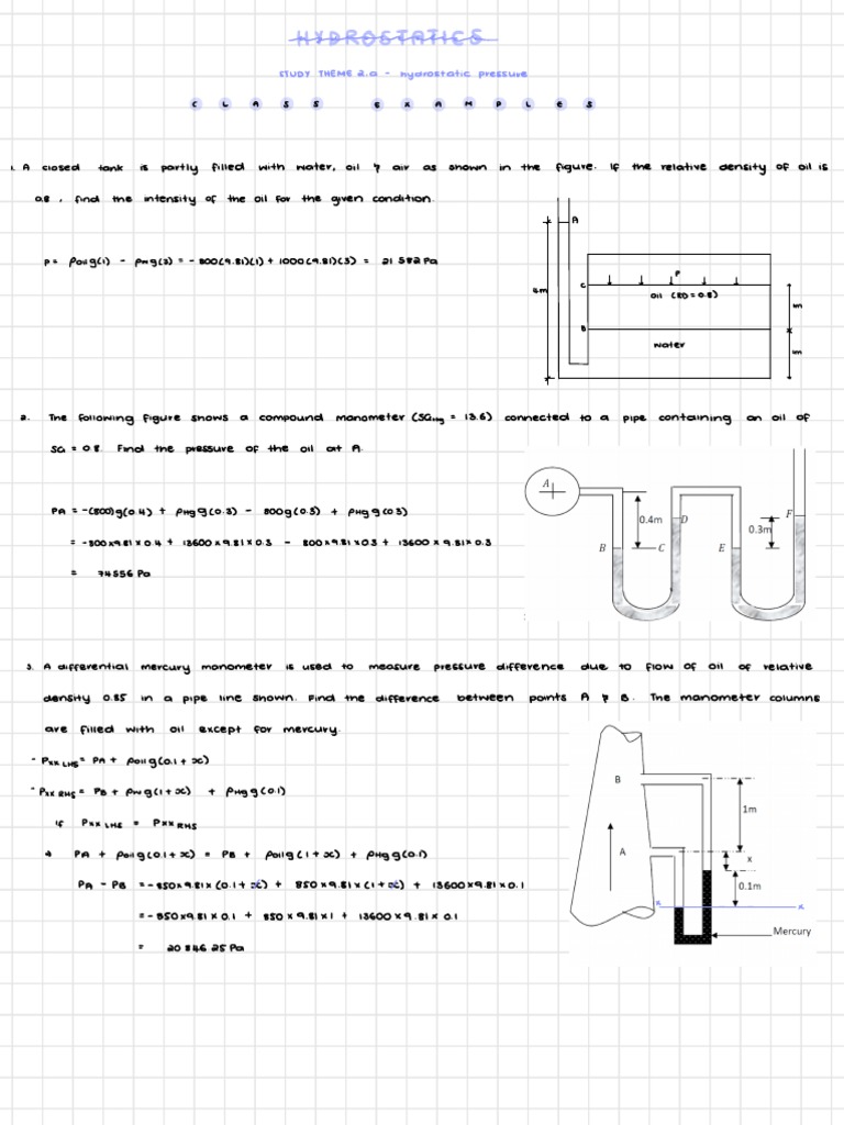 Hydrostatics 2.a Exercises | PDF | Pressure Measurement | Pressure