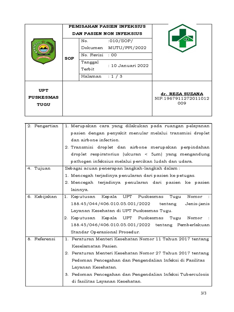 Sop Pemisahan Pasien Infeksius Dengan Pasien Non Infeksius | PDF