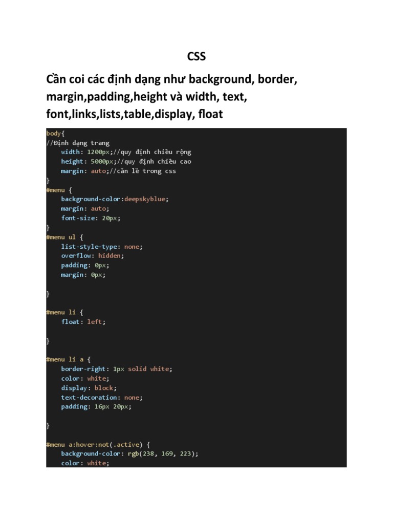 CSS Cần Coi Các Định Dạng Như Background, Border, Margin, Padding ... CSS Cần Coi Các Định Dạng Như Background, Border, Margin, Padding ...