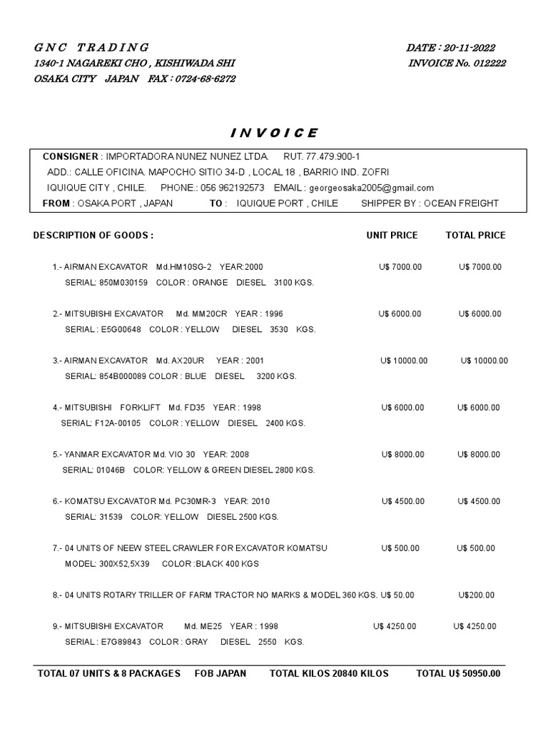 INVOICE Importación | PDF