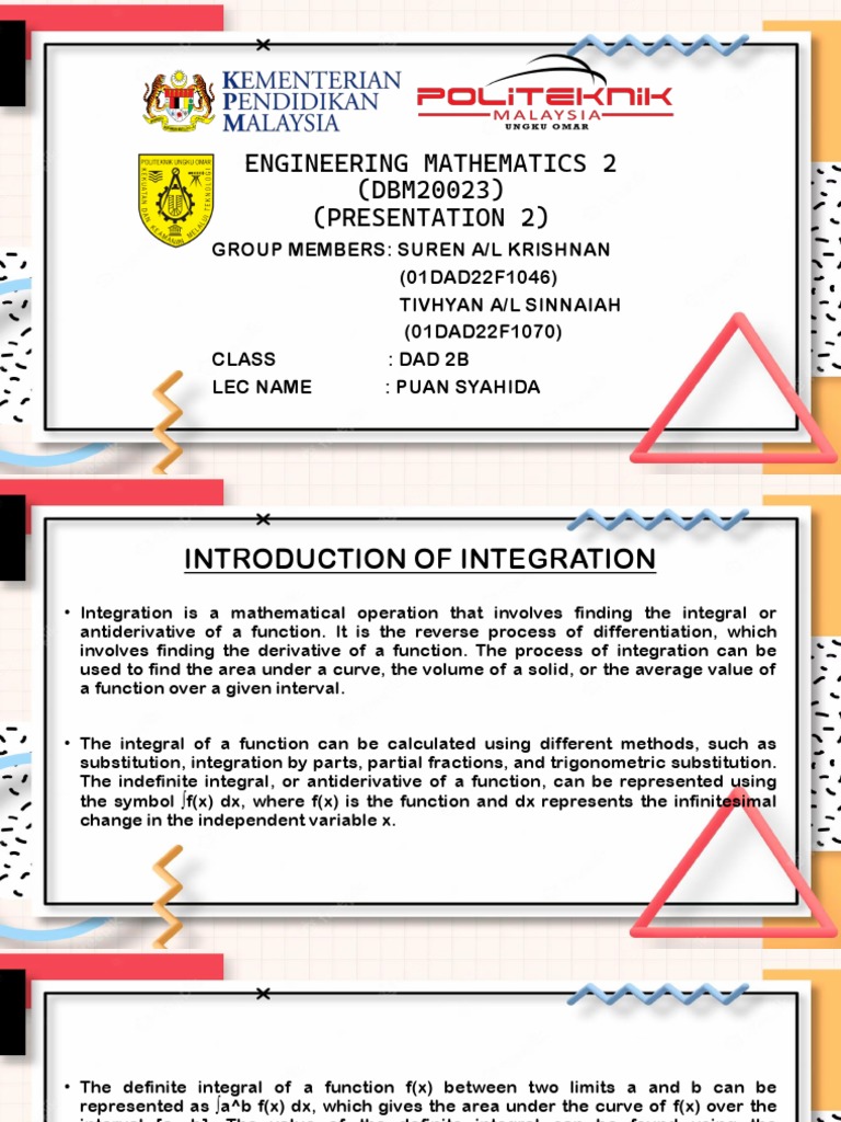 Engineering Mathematics 2 (DBM20023) (Presentation 2) | PDF | Integral ...