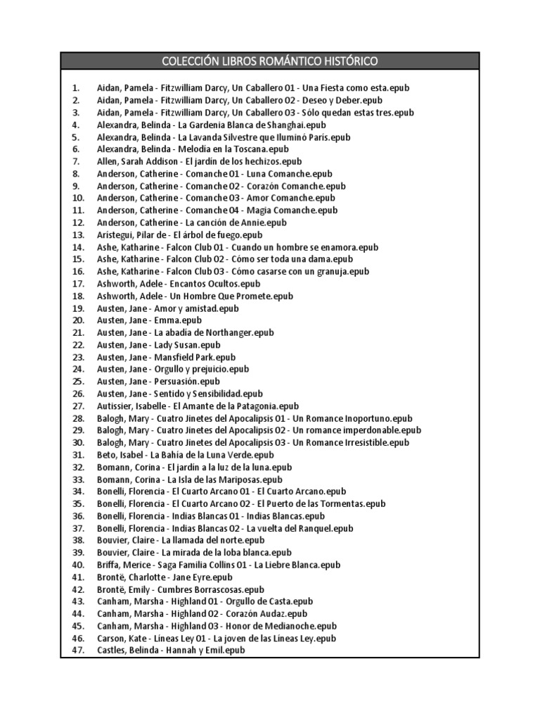Listado Epub Romã¡ntico Histã Rico | PDF | Jane Austen