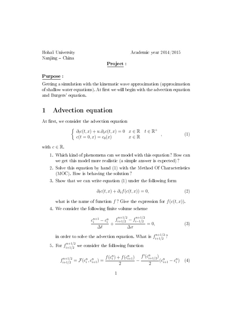 Advection Equation in Scilab | PDF