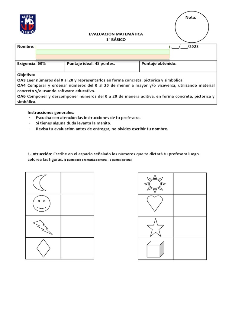 MATEMATICA Evaluacion Sumativa N°2 OA3-OA4-OA6 | PDF