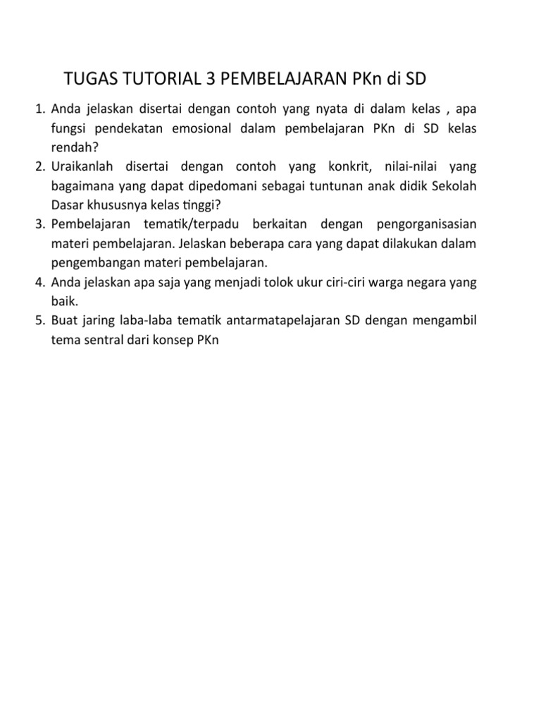 Tugas Tutorial 3 Pembelajaran PKN Di SD | PDF