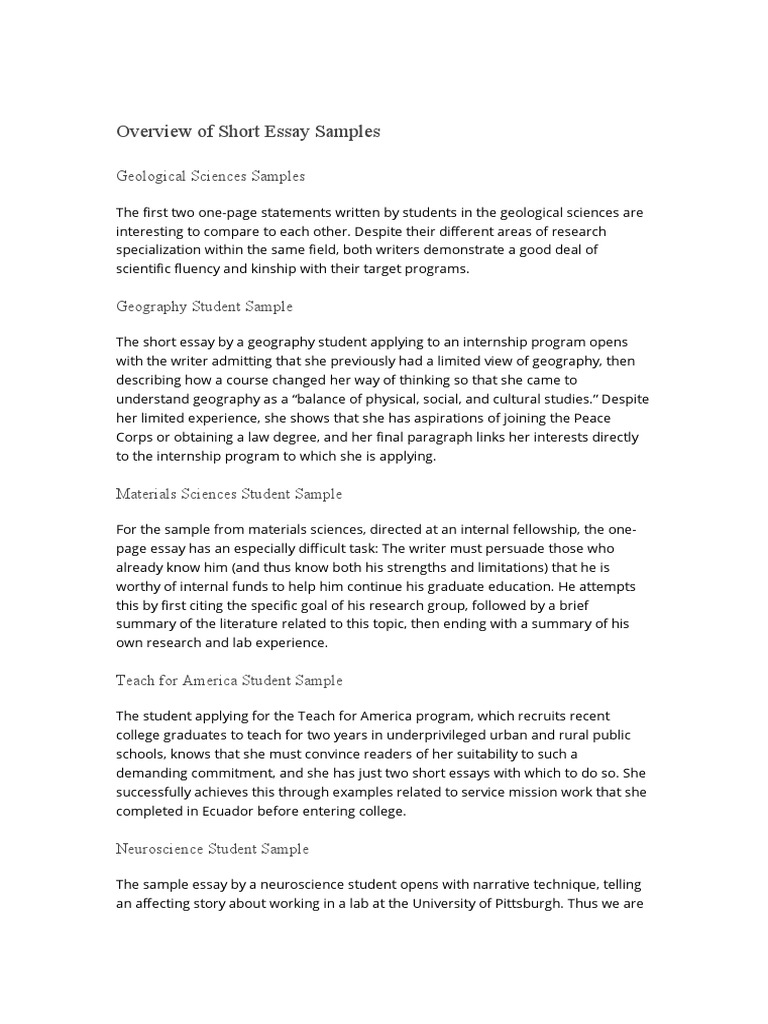 Overview of Short Essay | PDF | Essays | Science