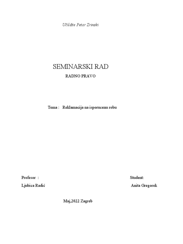 Radno Pravo Seminarski | PDF