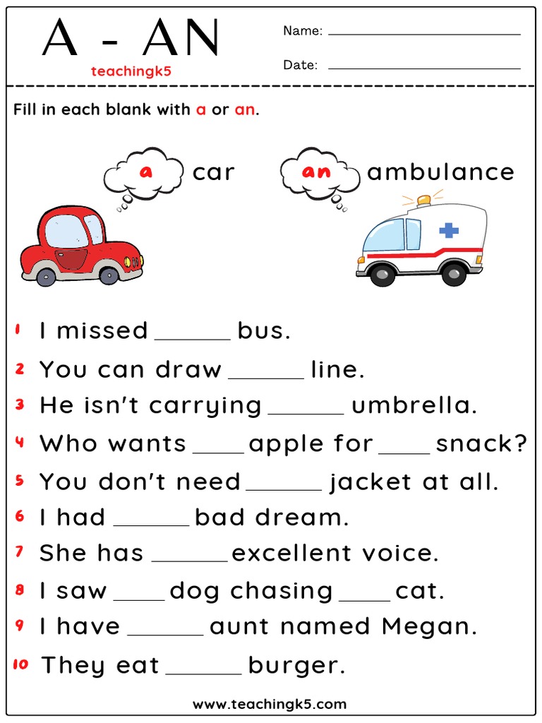 Use of A and An Worksheet Indefinite Articles in English | PDF