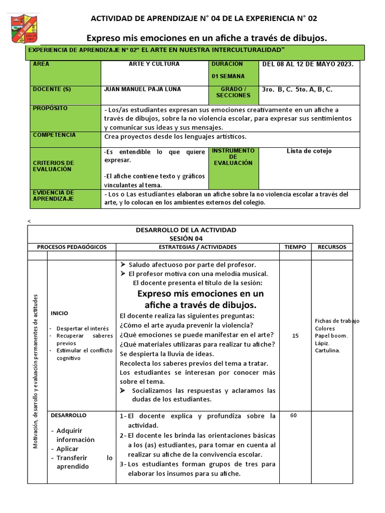 Actividad #04 Exp. 02 2023. | PDF | Aprendizaje | Maestros