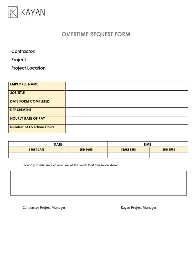 Contractor OVERTIME REQUEST FORM | PDF Contractor OVERTIME REQUEST FORM | PDF