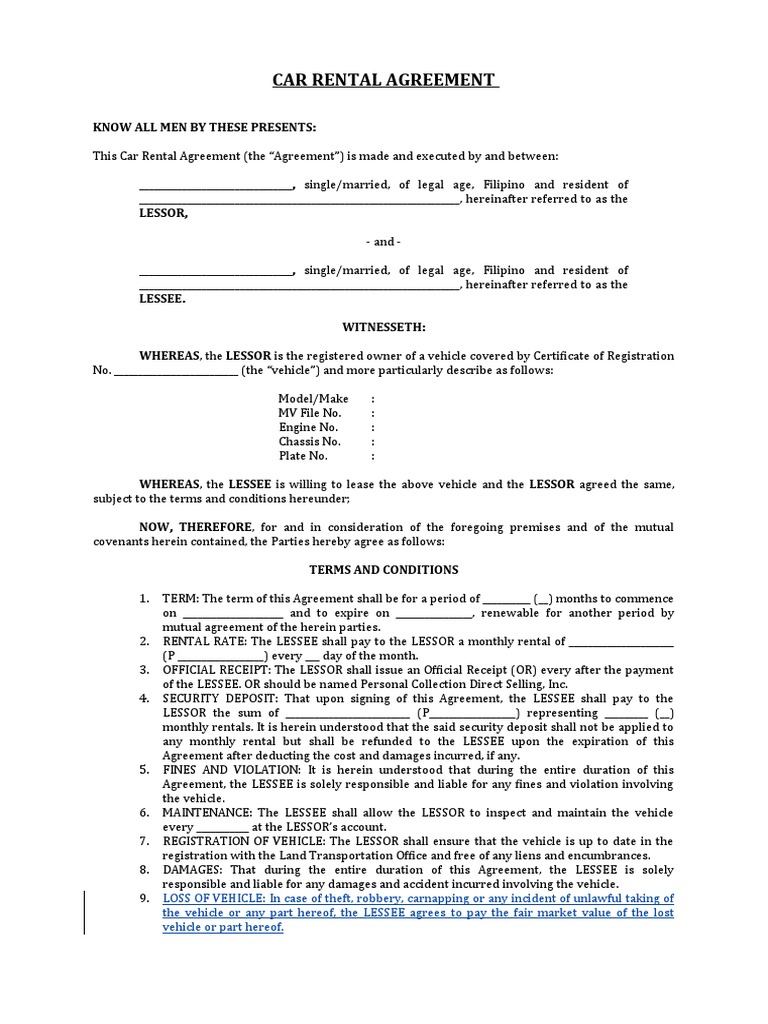 Car Rental Agreement | PDF