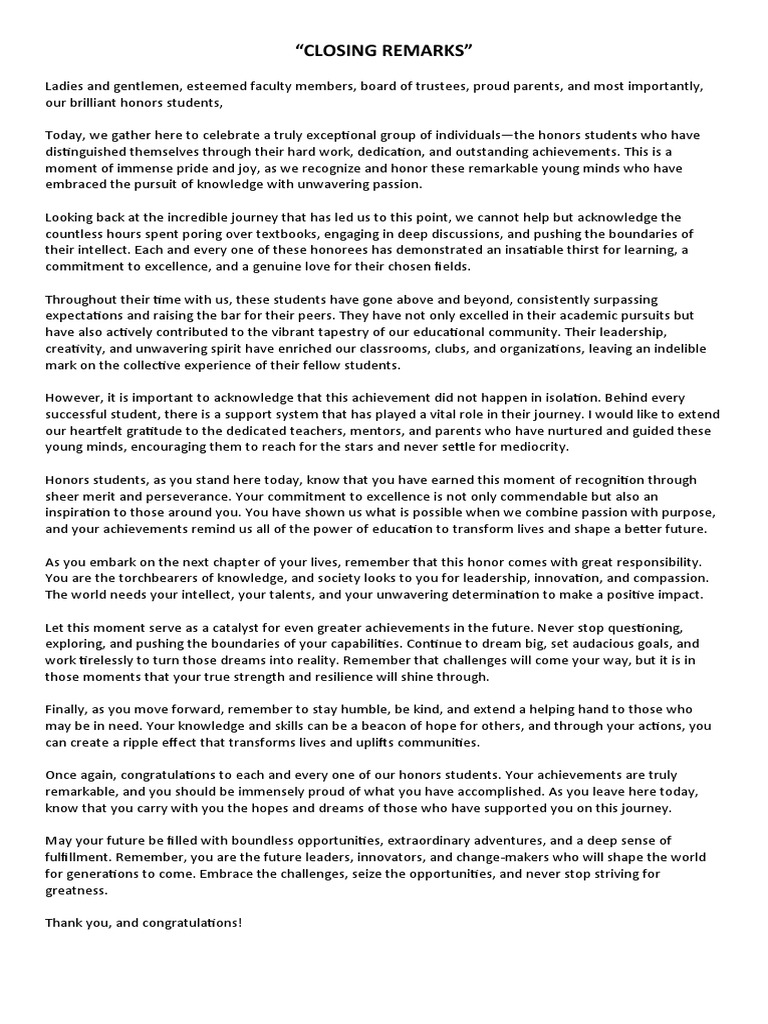 Closing Remarks 4th Recognition Program | PDF