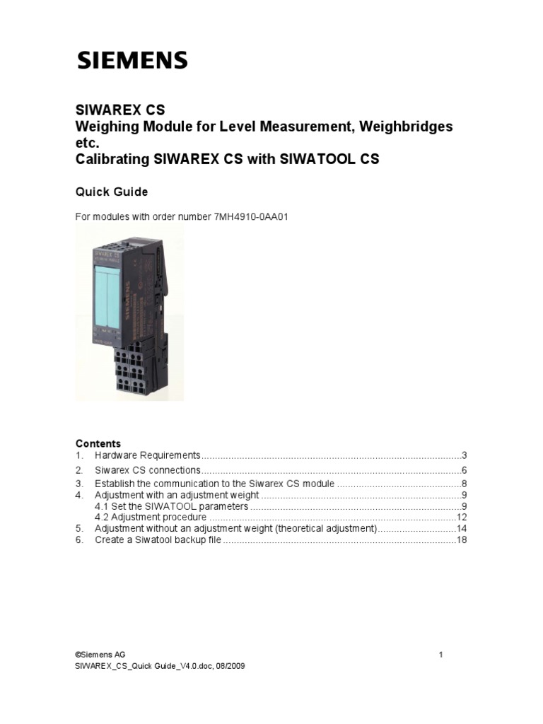 Siwarex Cs Quick Guide v4 0 | PDF | Calibration | Weight