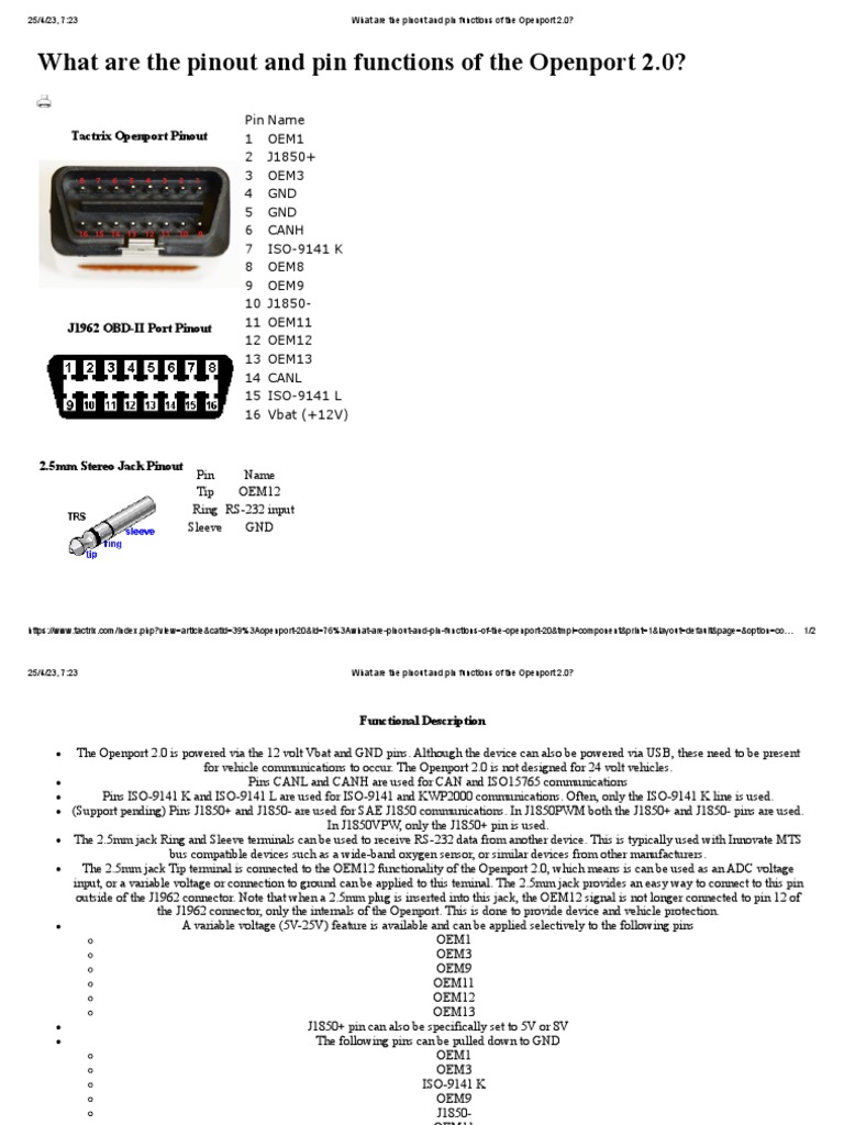 Openport 2.0 Pinout and Functions | PDF | Computer Engineering ...