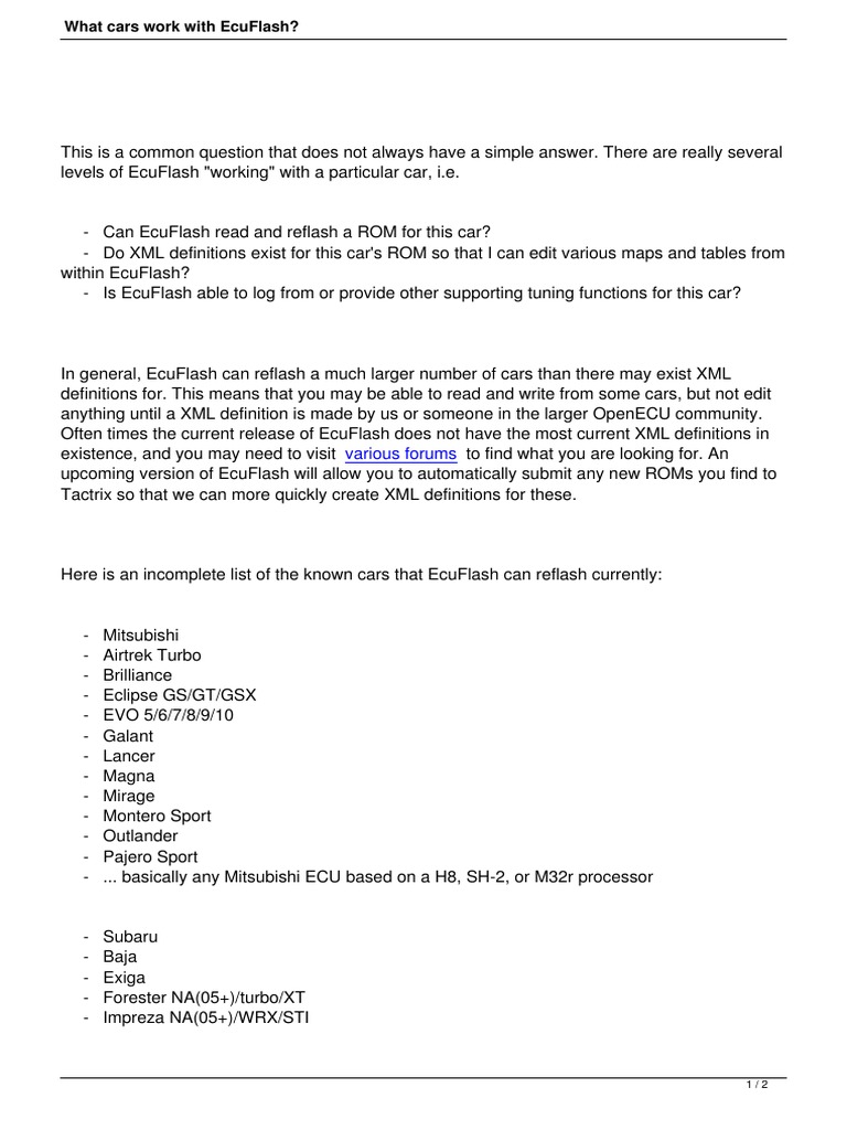 What Cars Work With Ecuflash | PDF | Computers