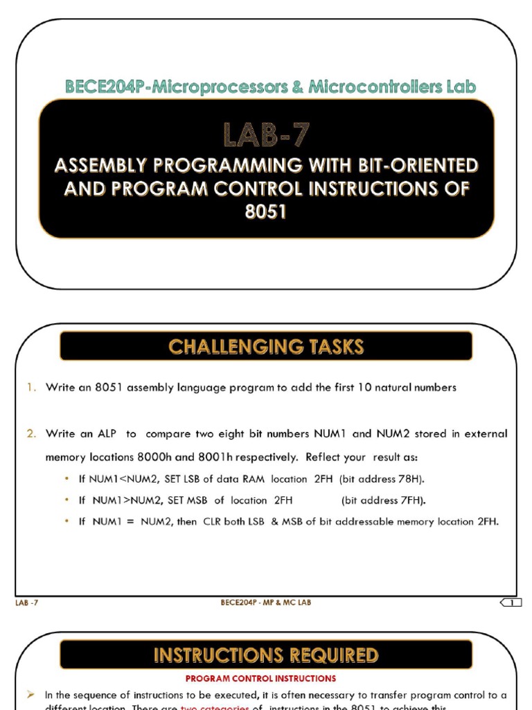 Lab-7 8051 Program Control & Bit Oriented Inst. | PDF