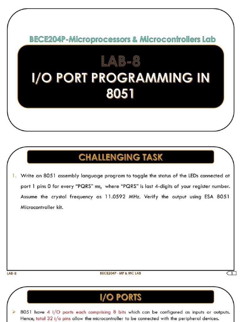Lab-8 8051 I o Port Programming | PDF