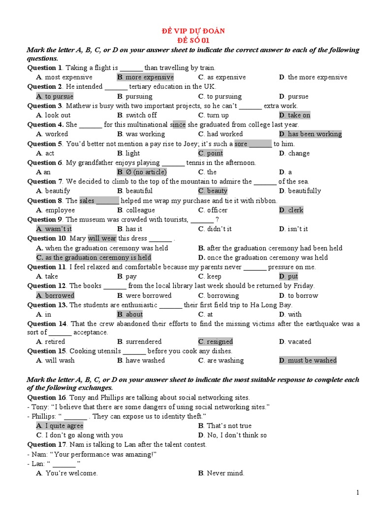 English Language Practice Test 01 | PDF | Cyberbullying | Bullying