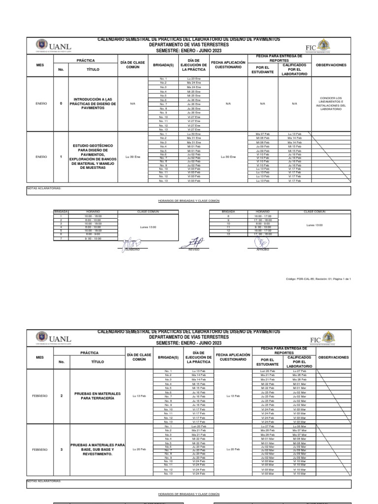 For-Cal-85 Calendario de Prácticas LDP | PDF