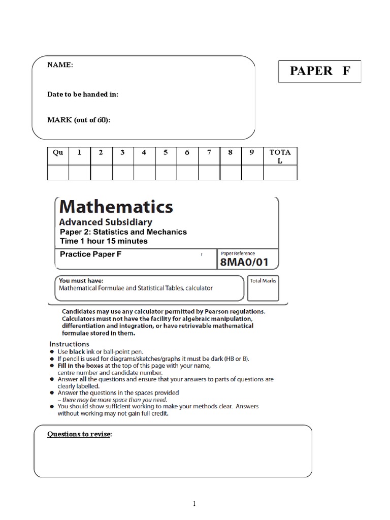 Statistics and Mechanics Exam Paper | PDF | Acceleration | Velocity