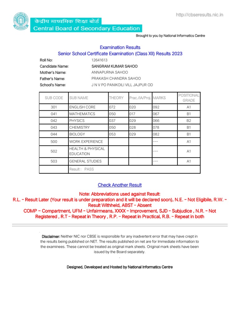 CBSE - Senior School Certificate Examination (Class XII) Results 2023 ...