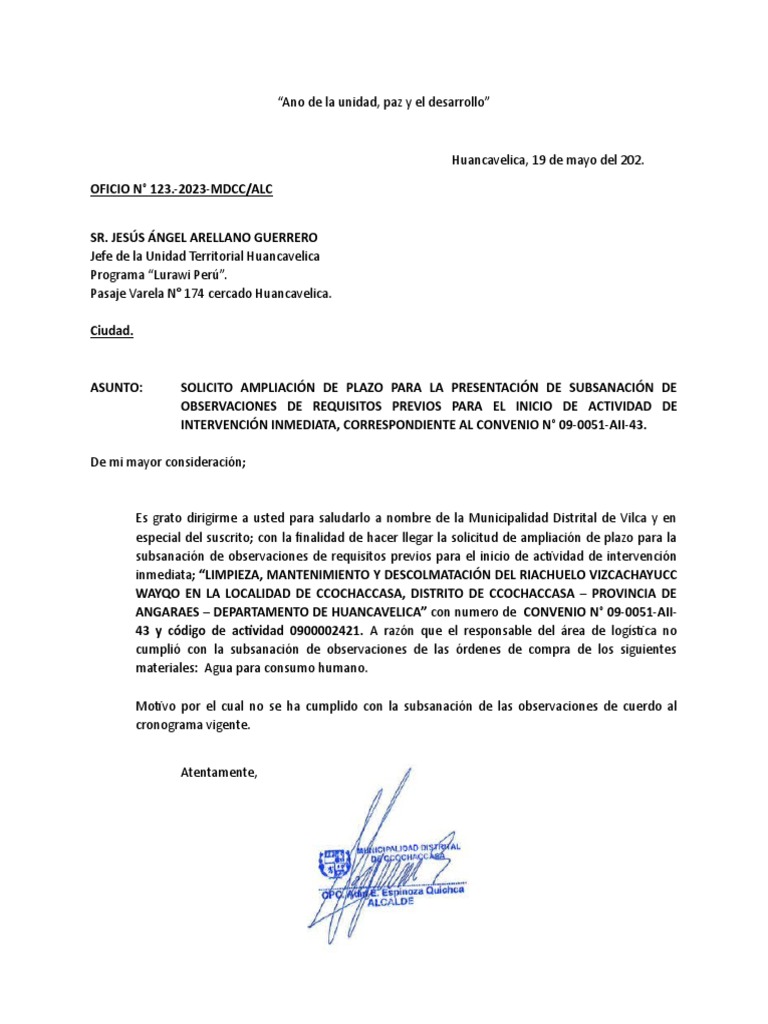 Oficio para Ampliacion de Plazo. | PDF