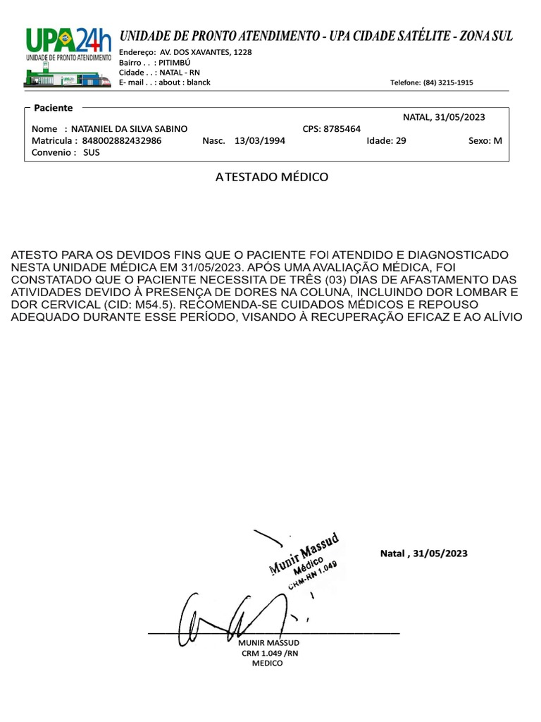 Atestado Medico Upa | PDF