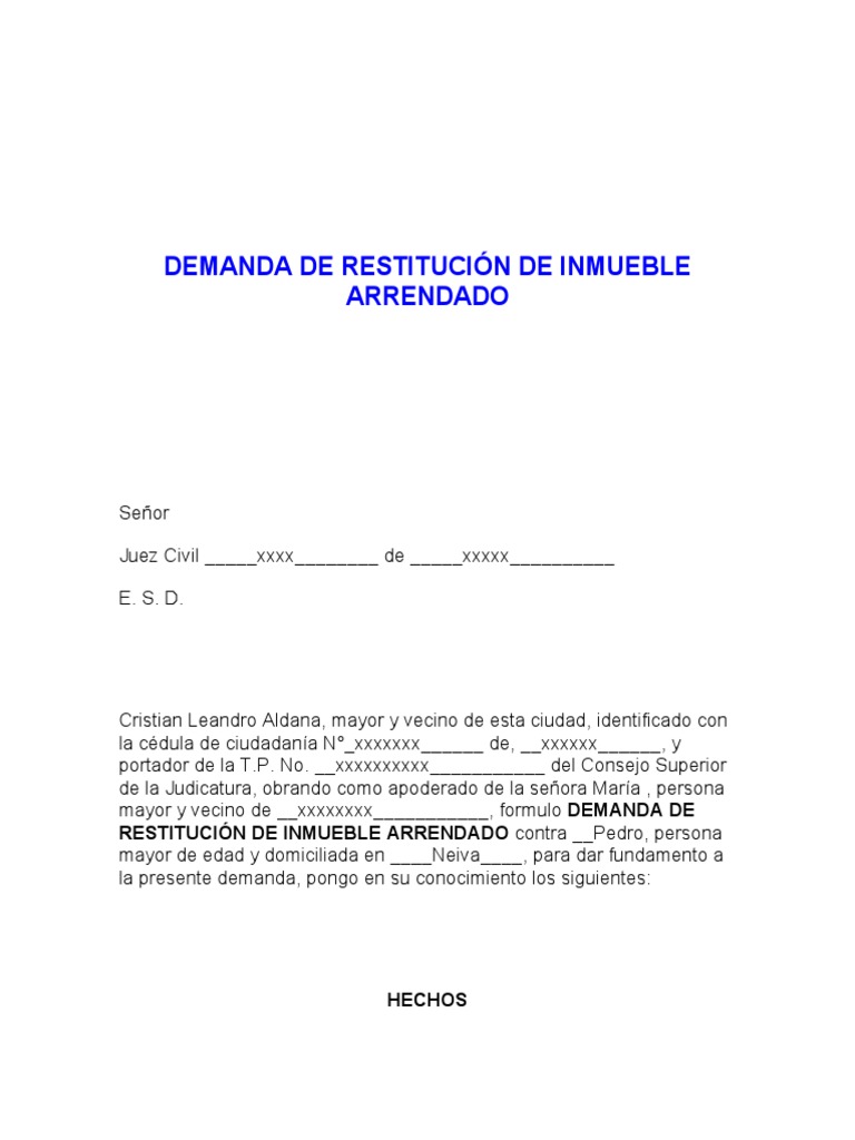 Demanda Inmueble Arrendado | PDF | Demanda judicial | Justicia