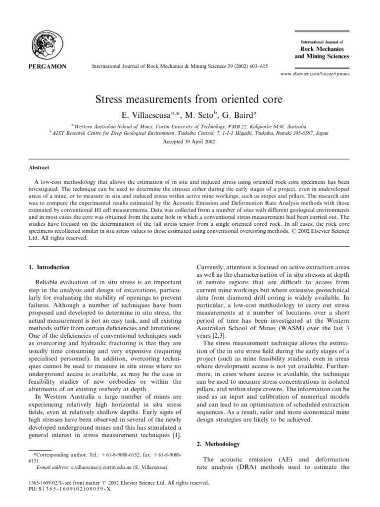 Anexo D-1, ISRM Journal E Villaescusa (AE - 2002) | PDF | Stress (Mechanics) | Fracture