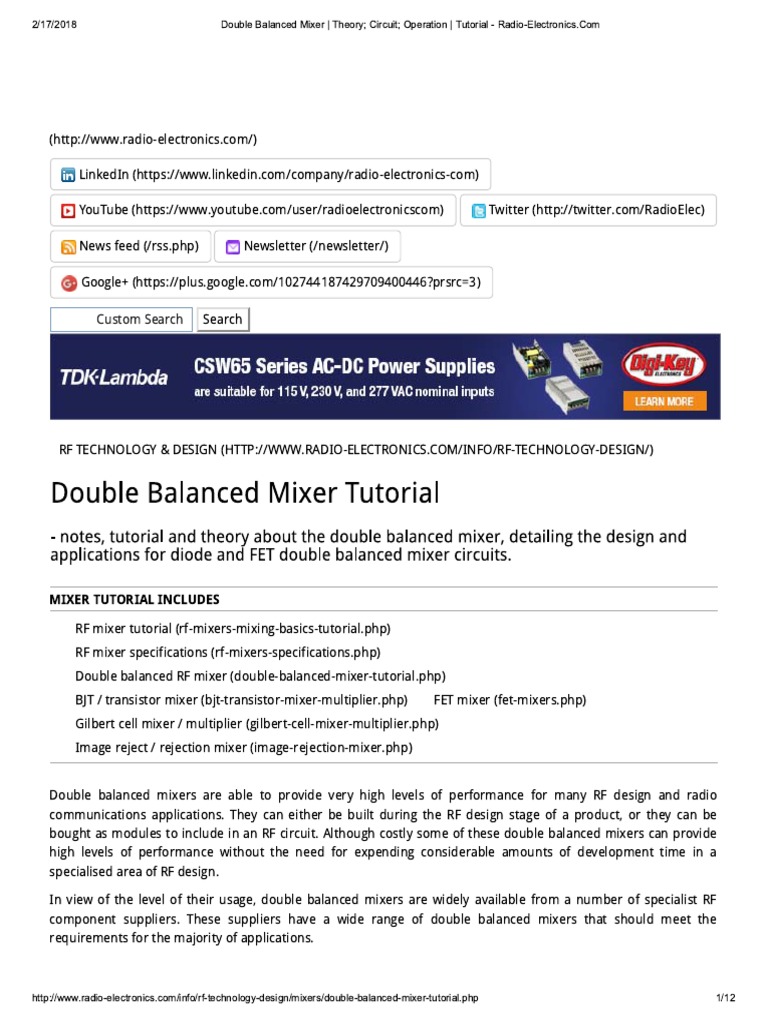 Double Balanced Mixer - Tutorial by Radio-Electronics | PDF