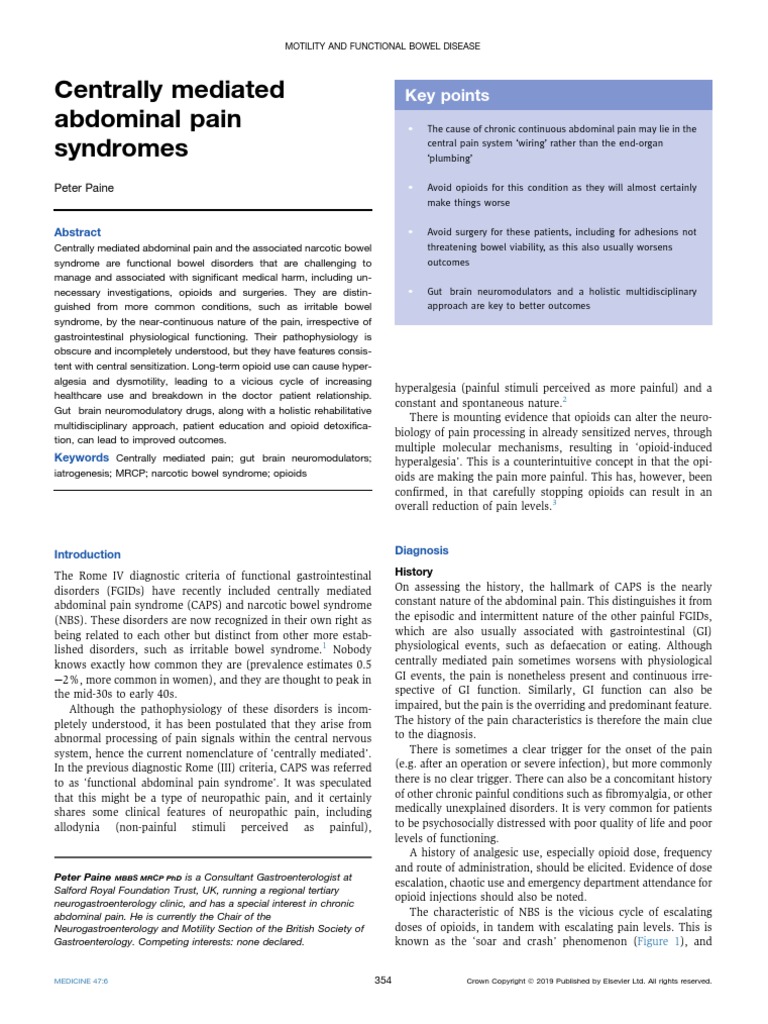 Centrally Mediated Abdominal Pain Syndromes | PDF | Pain | Opioid