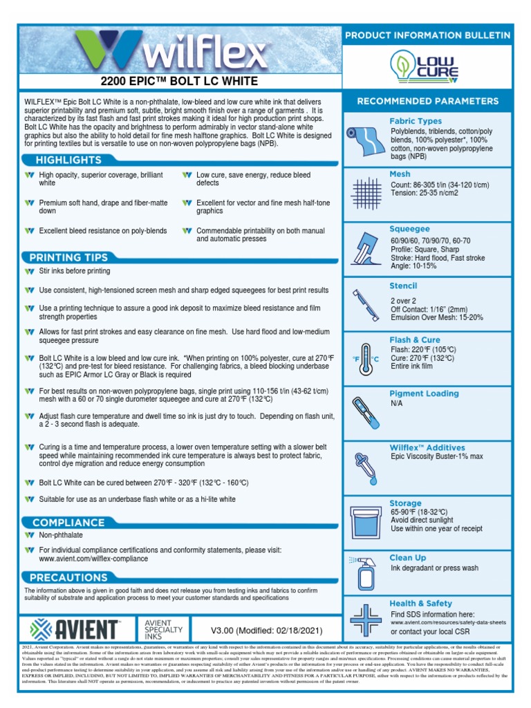 2200 Epic Bolt LC White Eng v3.00 | PDF | Patent | Textiles