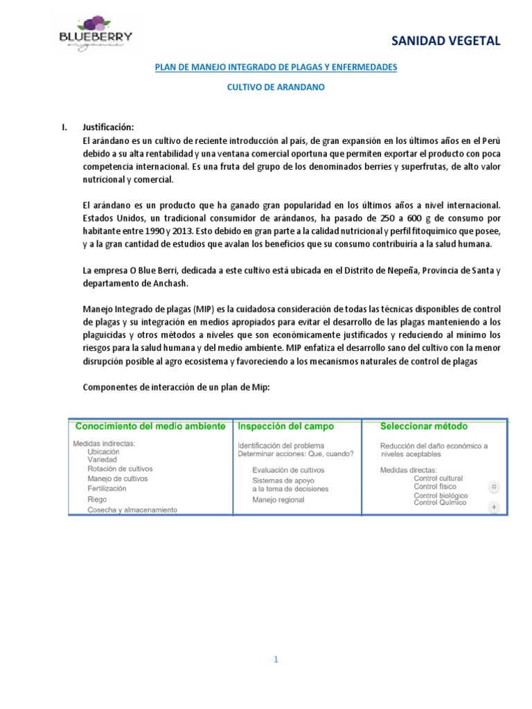 Plan Mip Arandano | PDF | Insectos | Plaga (organismo)