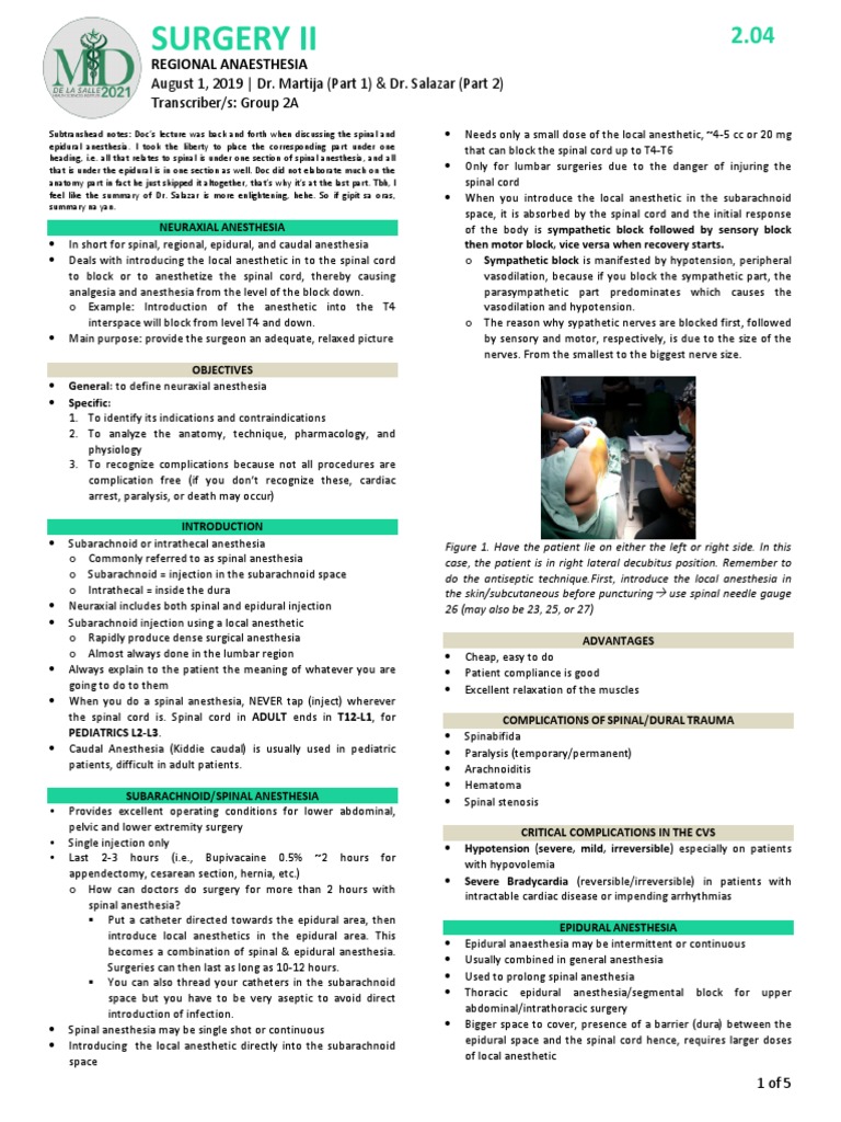 2.4 Regional Anesthesia | PDF | Anesthesia | Vertebral Column