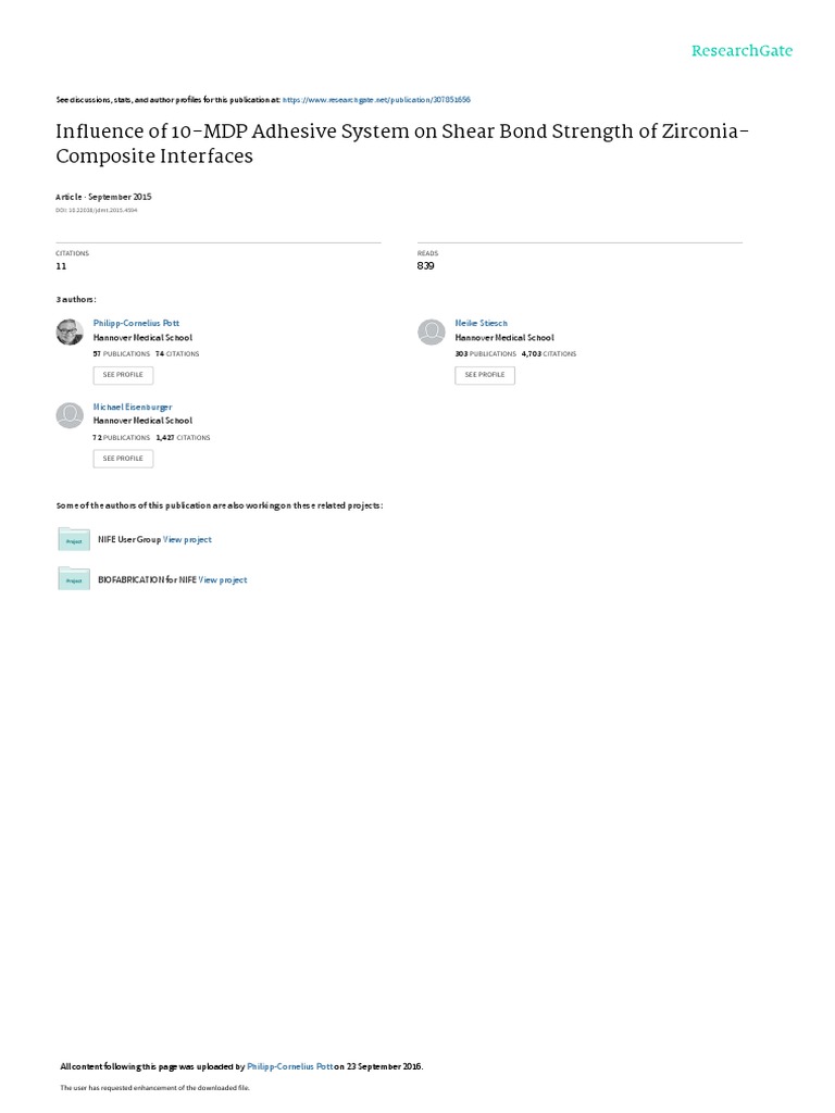 Influence of 10-MDP Adhesive System On Shear Bond | PDF