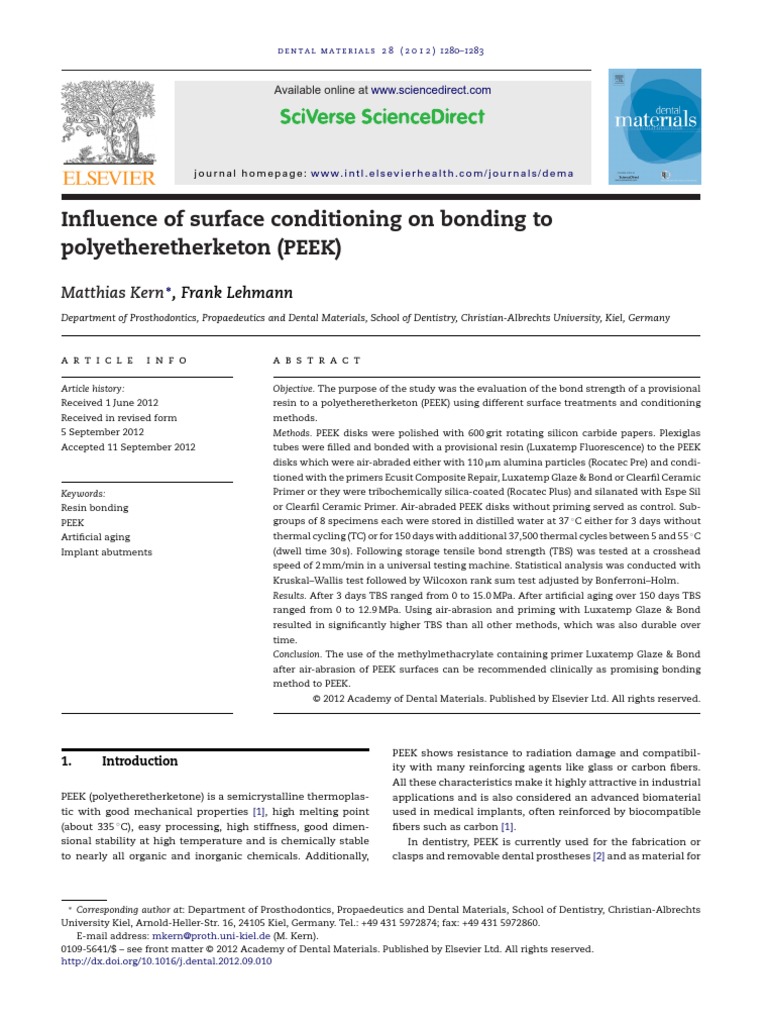 Influence of Surface Conditioning On Bonding To Polyetheretherketon-1 ...