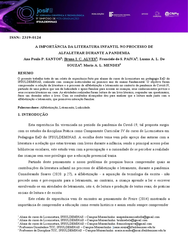 TRABALHO DE SUBMISSÃO JOSIF - PDF | PDF | Alfabetização | Aprendizado