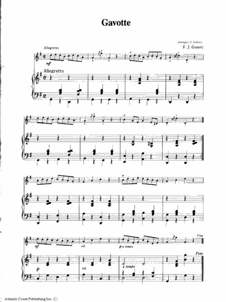 Gossec - Gavotte Piano Score | PDF