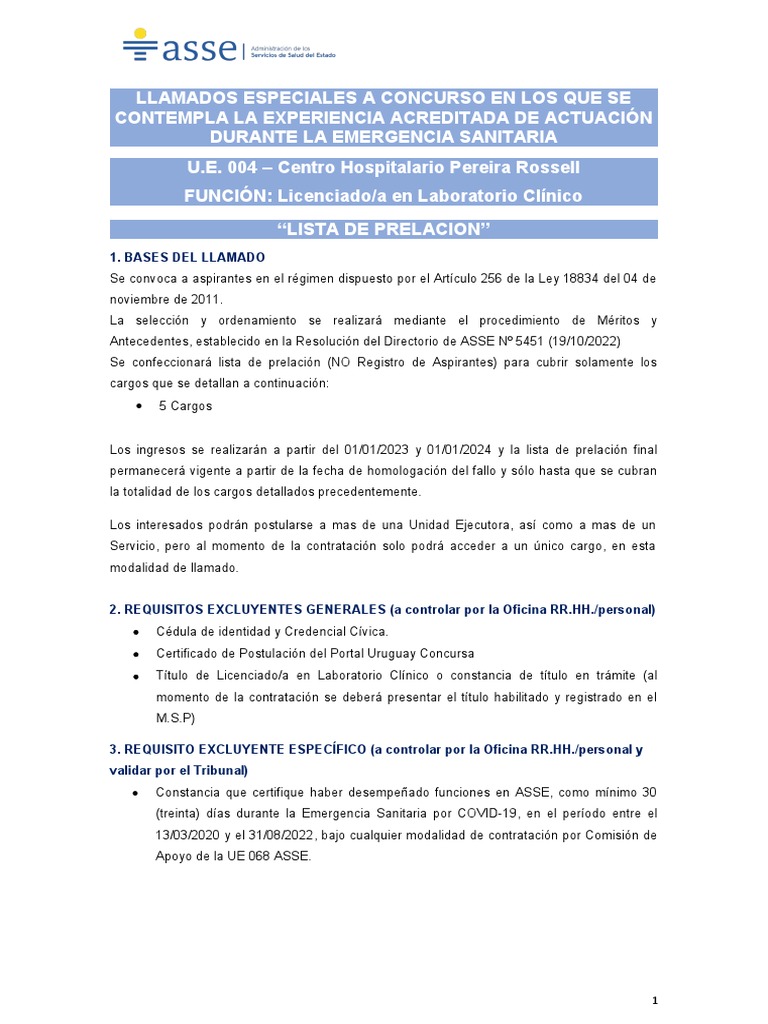 Licenciado en Laboratorio Clinico - Centro Hospitalario Pereira Rossell ... Licenciado en Laboratorio Clinico - Centro Hospitalario Pereira Rossell ...