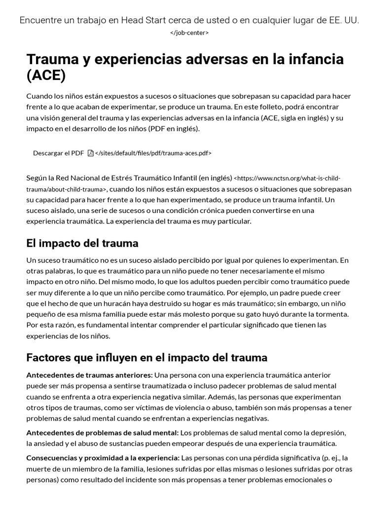 Trauma y Experiencias Adversas en La Infancia (ACE) - ECLKC | PDF ...