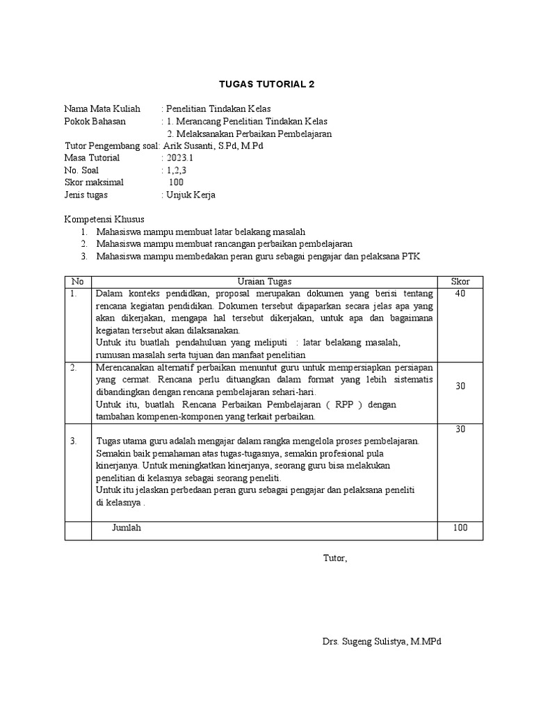 Rencana Penelitian Tindakan Kelas 2023 | PDF | Karier & Perkembangan