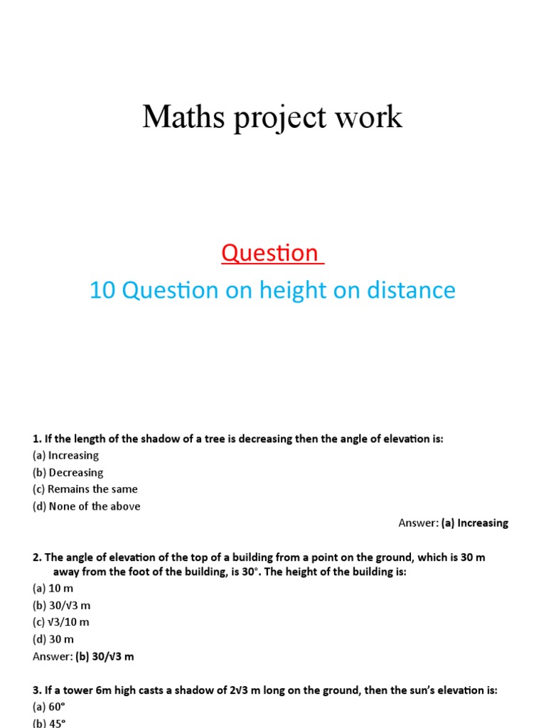 Maths Project Work Height and Distances | PDF | Shadow