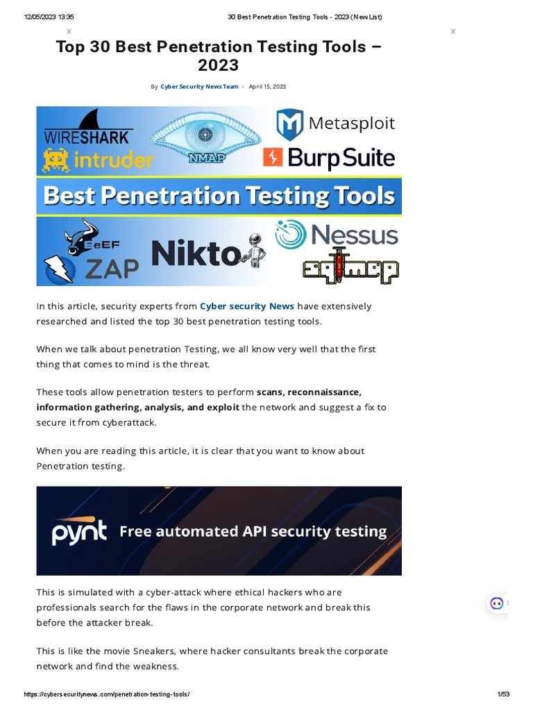 30 Best Penetration Testing Tools Pdf Penetration Test Security 0778