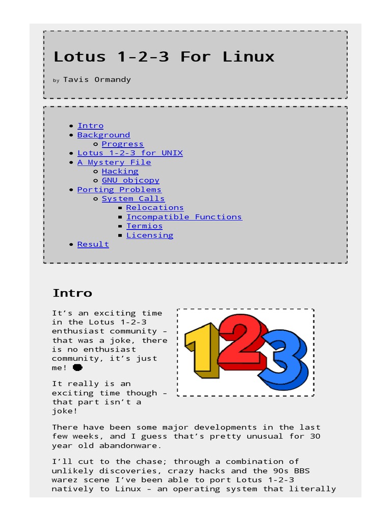 Lotus 123 For Linux | PDF | Floppy Disk | Linux