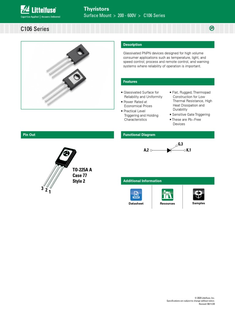 Littelfuse Thyristor C106 D Datasheet PDF | PDF | Thermal Conduction | Electrical Resistance And ...