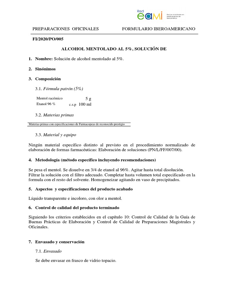 Alcohol Mentolado: Preparación y Usos | PDF | Etanol | Medicamentos con ...