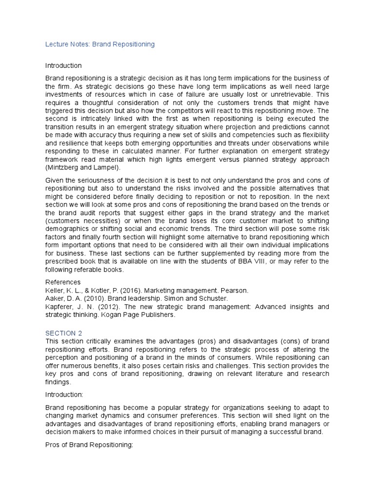 Lecture Notes On Brand Repositioning | PDF | Brand | Target Audience Lecture Notes On Brand Repositioning | PDF | Brand | Target Audience