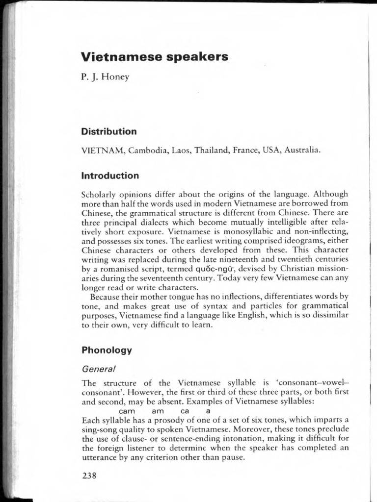 Learner English Vietnamese-Speakers | PDF | Tone (Linguistics ...