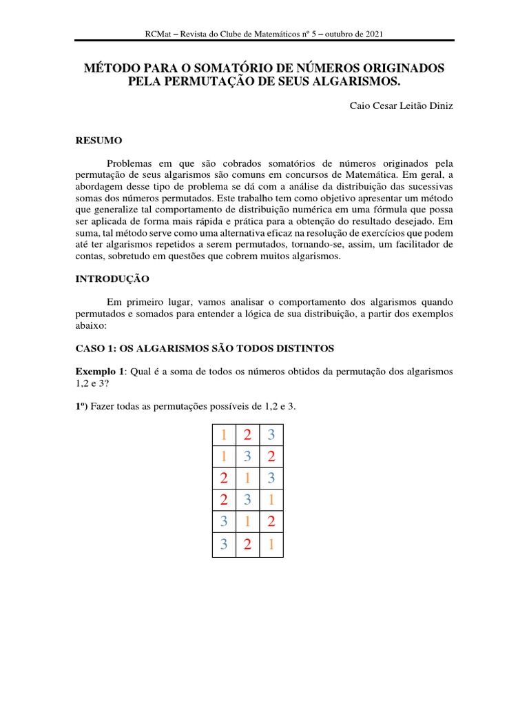 05 - Método para o Somatório de Números Originados Pela Permutação de ...